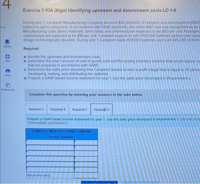 Solved 4 Exercise 1-10A (Algo) Identifying upstream and | Chegg.com