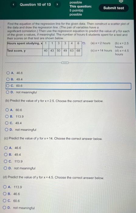 Solved Find the equation of the regression line for the | Chegg.com