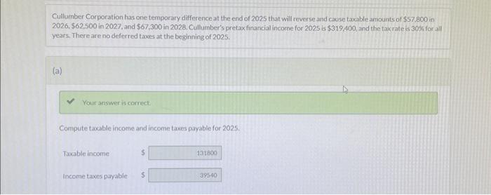 Solved Cullumber Corporation has one temporary difference at | Chegg.com