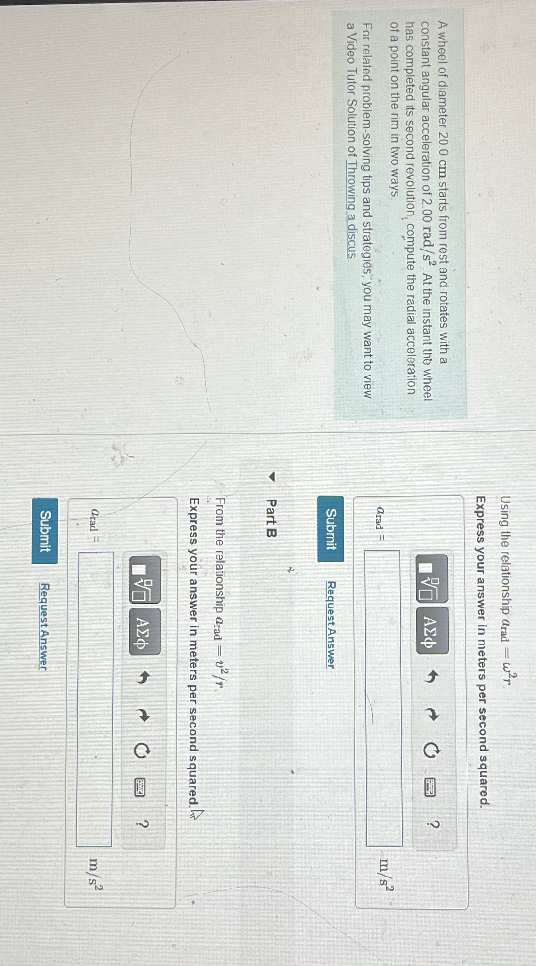 Solved Using the relationship arad=ω2r.Express your answer | Chegg.com