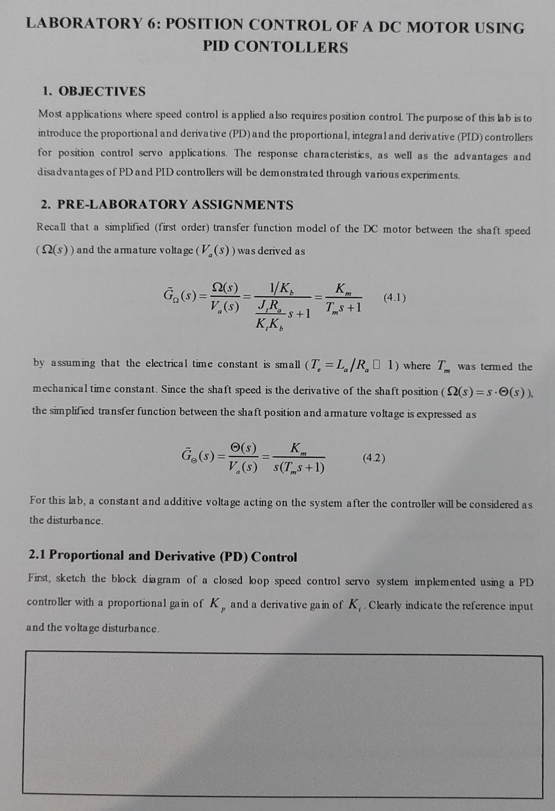 Solved LABORATORY 6: POSITION CONTROL OF A DC MOTOR | Chegg.com
