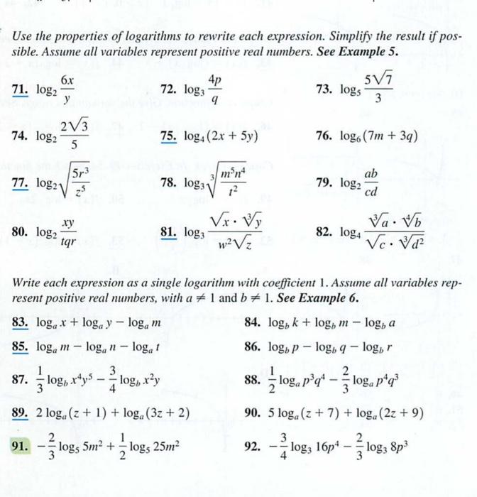 Solved Use the properties of logarithms to rewrite each | Chegg.com