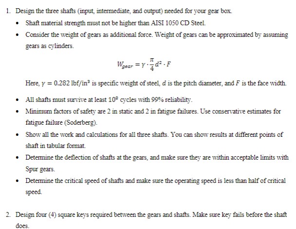 Solved Design the three shafts (input, ﻿intermediate, and | Chegg.com