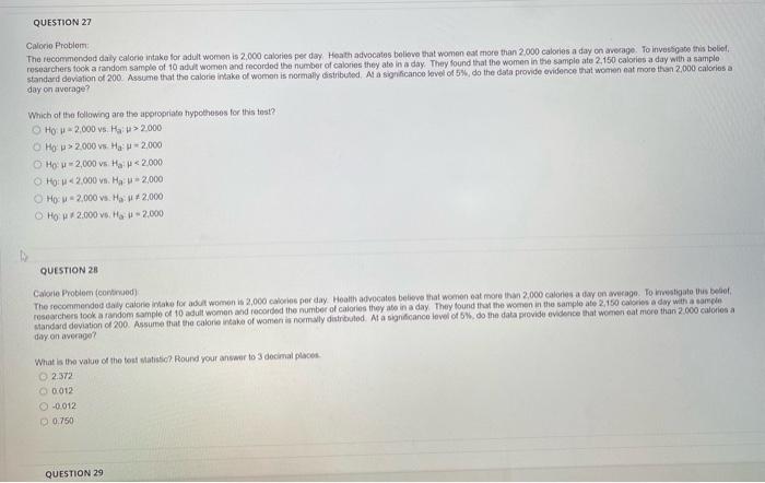 Solved Calorio Problom: Fhe recommondod daily calorie intake | Chegg.com