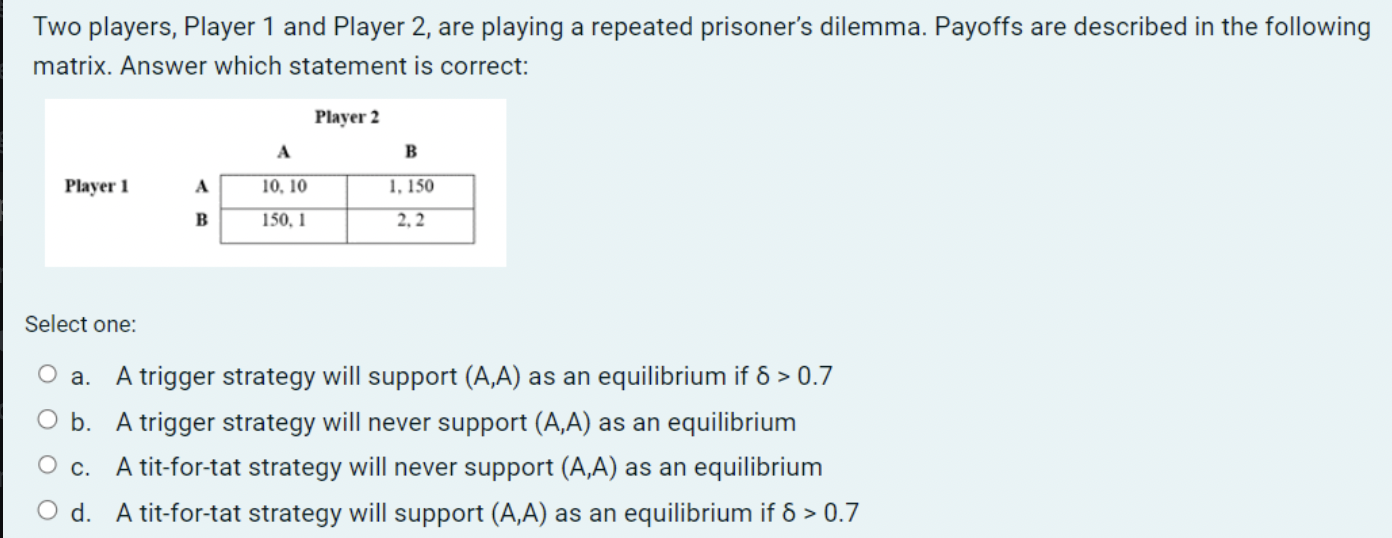 Solved Two players, Player 1 ﻿and Player 2, ﻿are playing a | Chegg.com