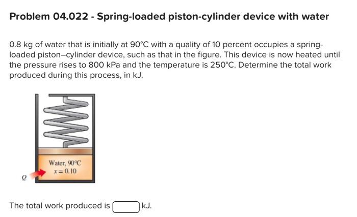 Solved Problem 04.022 - Spring-loaded piston-cylinder device | Chegg.com