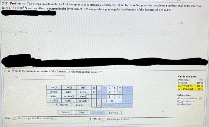 Solved (6\%) Problem 4: The triceps muscle in the back of | Chegg.com