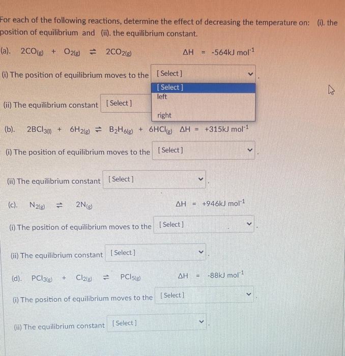 Solved For each of the following reactions, determine the | Chegg.com