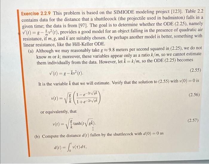 Solved Exercise 2.2.9 This problem is based on the SIMIODE | Chegg.com