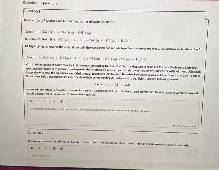 Solved Exercise 1-Questions Question 1 Reaction 1 and | Chegg.com