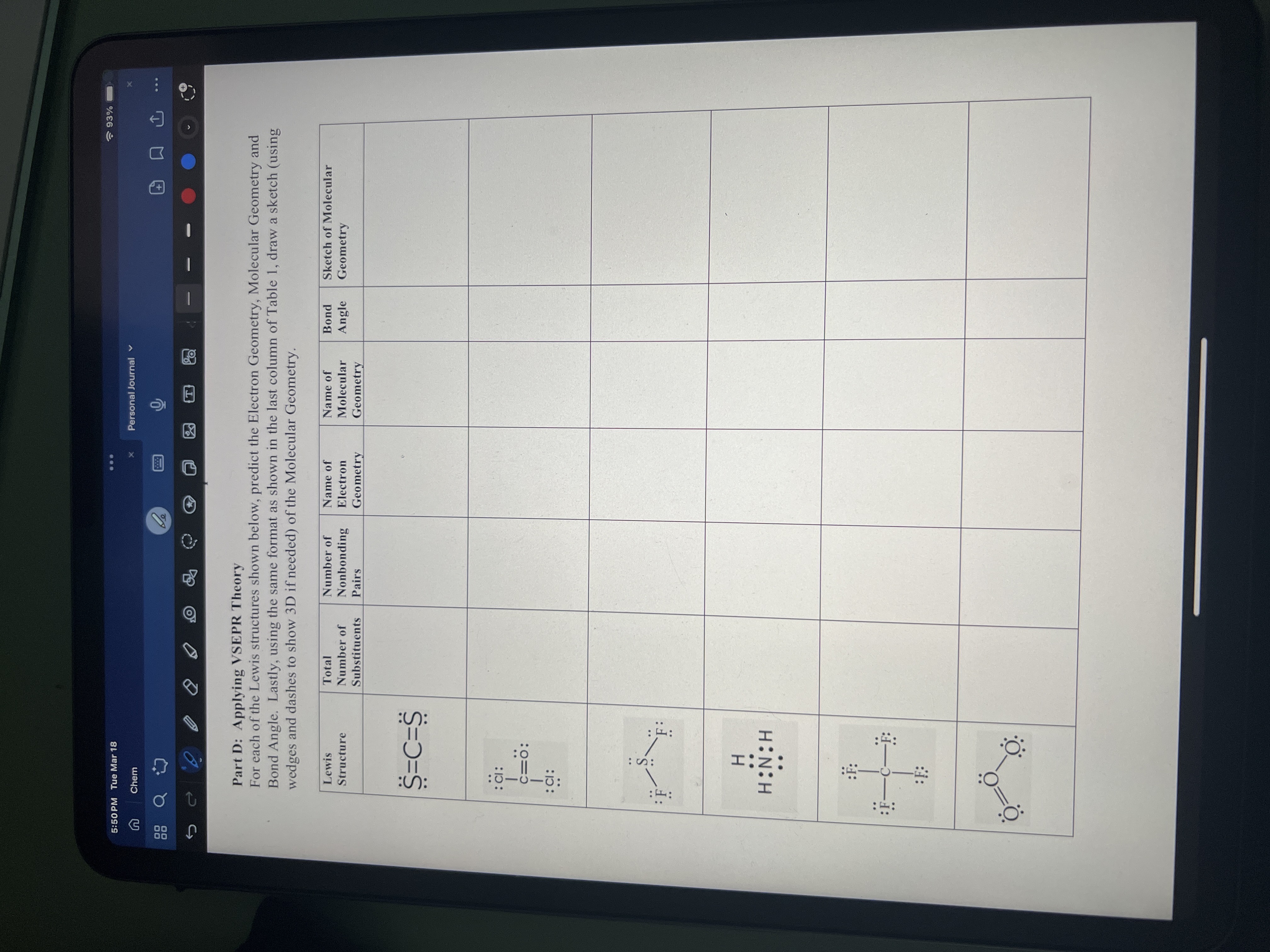 Solved Part D: Applying VSEPR Theory For each of the Lewis | Chegg.com