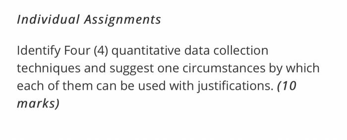 Solved Individual Assignments Identify Four (4) quantitative | Chegg.com