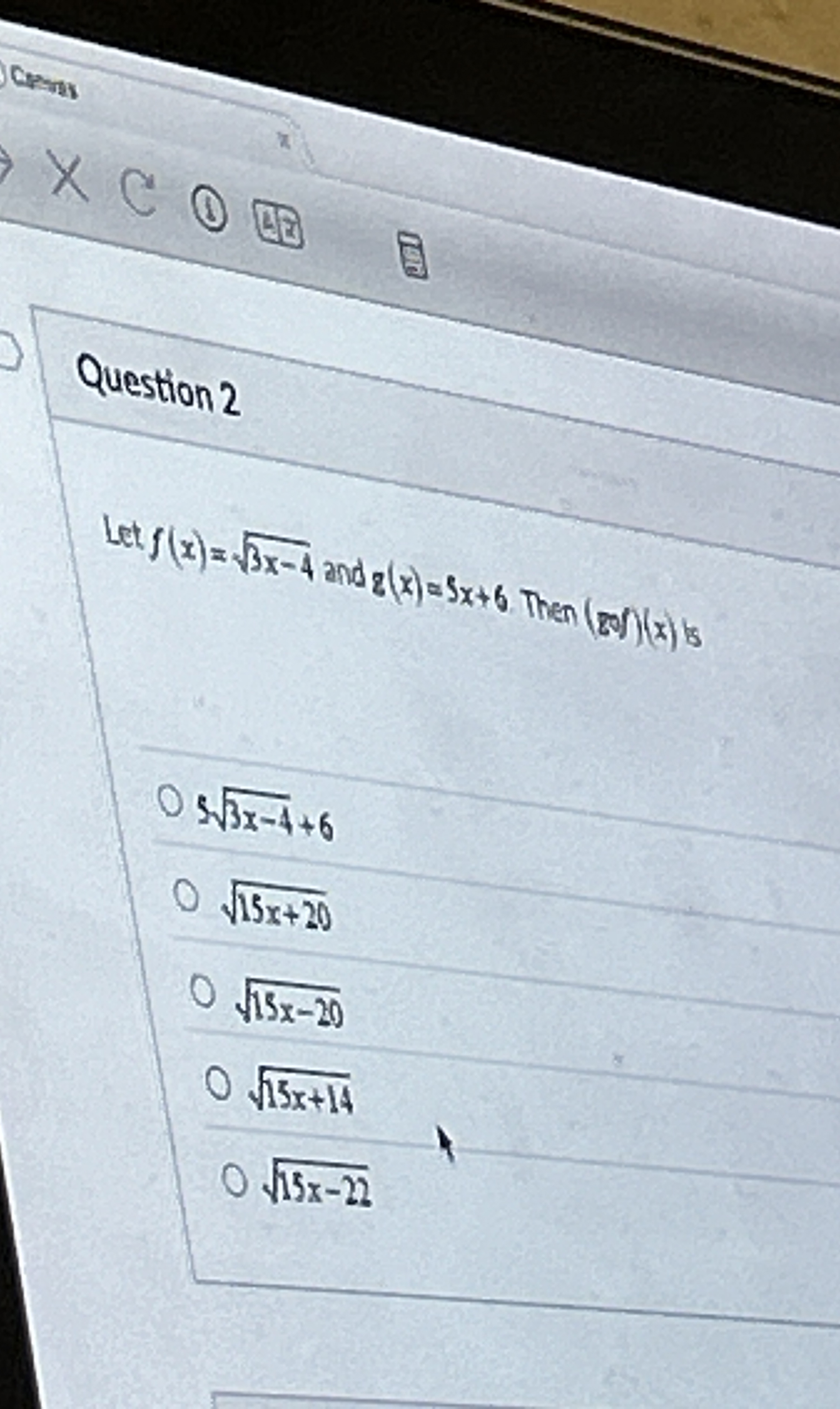 Solved Question 2Letf(x)=3x-42andg(x)=5x+6 ﻿Then (sog)(x) | Chegg.com