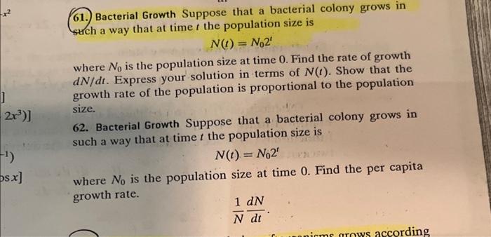 Solved 61. Bacterial Growth Suppose that a bacterial colony | Chegg.com