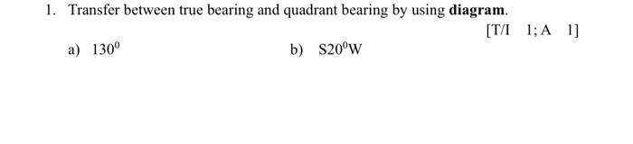 Solved 1. Transfer between true bearing and quadrant bearing | Chegg.com
