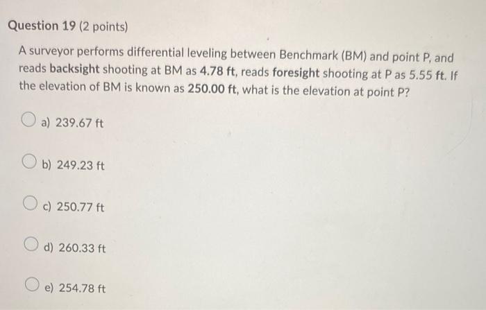 Solved A surveyor performs differential leveling between | Chegg.com