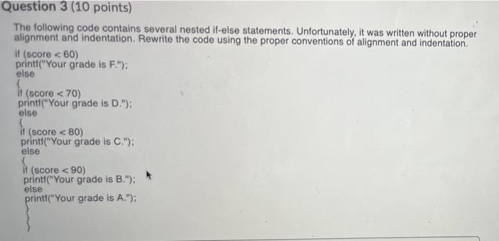 Solved Question 3 (10 points) The following code contains | Chegg.com