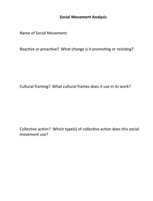 Solved Social Movement Analysis Name of Social Movement: | Chegg.com