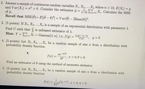 Solved 2. Assume a sample of continuous random variables X1, | Chegg.com