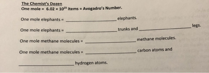 Solved The Chemist's Dozen One mole = 6.02 x 10 items = | Chegg.com