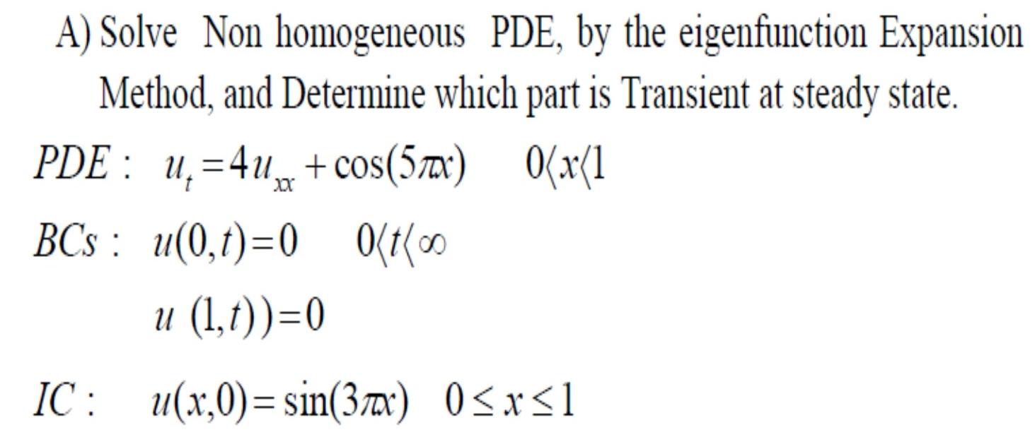 Solved A) Solve Non homogeneous PDE, by the eigenfunction | Chegg.com