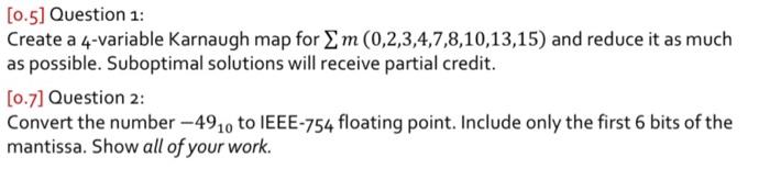 Solved [0.5] Question 1: Create a 4-variable Karnaugh map | Chegg.com