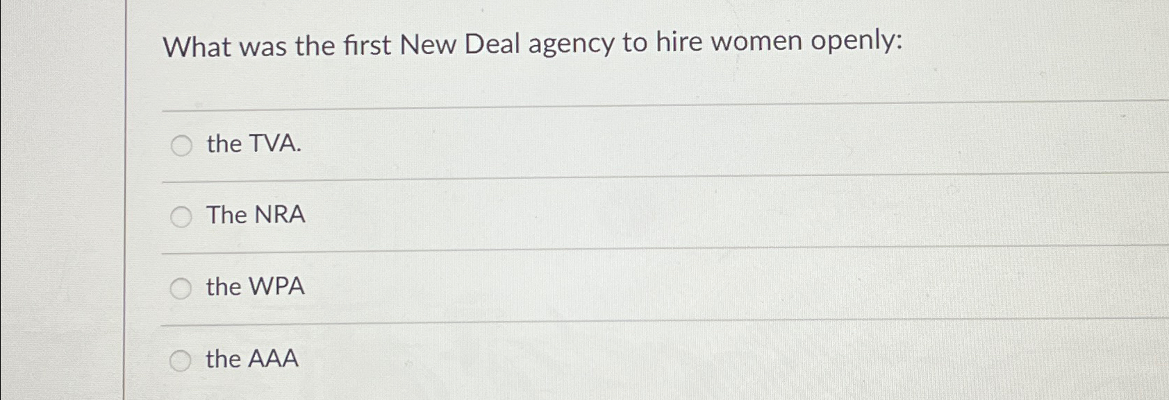 Solved What was the first New Deal agency to hire women | Chegg.com