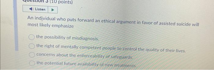 Solved An individual who puts forward an ethical argument in | Chegg.com