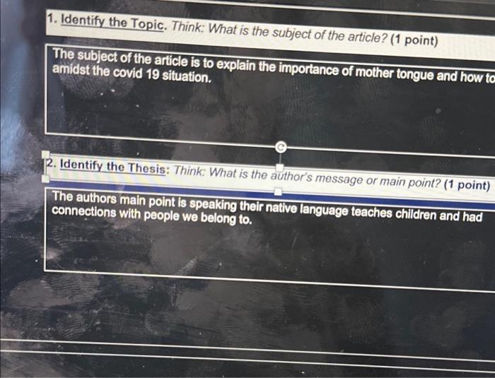 1. Identify the Topic. Think: What is the subject of | Chegg.com