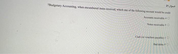 Solved ?Budgetary Accounting, when encumbered items | Chegg.com