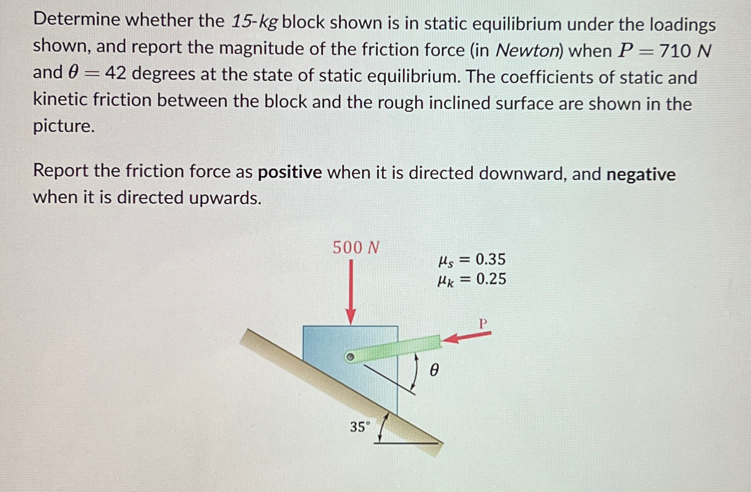 Solved Determine whether the 15-kg ﻿block shown is in static | Chegg.com