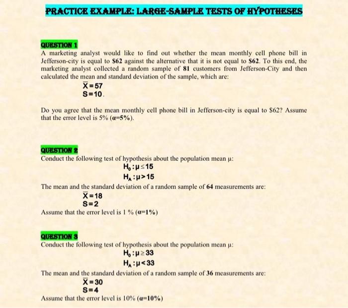 Solved PRACTICE EXAMPLE: LARGE-SAMPLE TESTS OF HYPOTHESES | Chegg.com