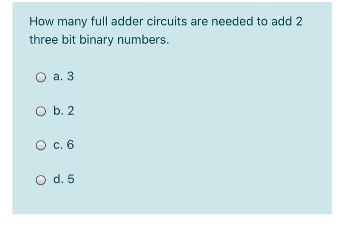 Solved How many full adder circuits are needed to add 2 | Chegg.com