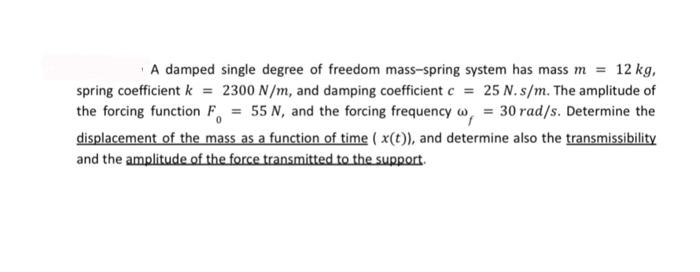 Solved A damped single degree of freedom mass-spring system | Chegg.com