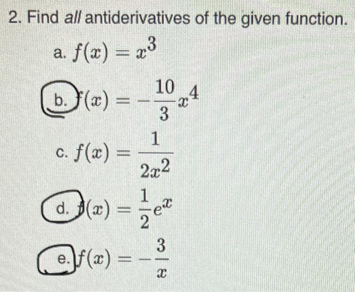 Solved 2. Find all antiderivatives of the given function. a. | Chegg.com
