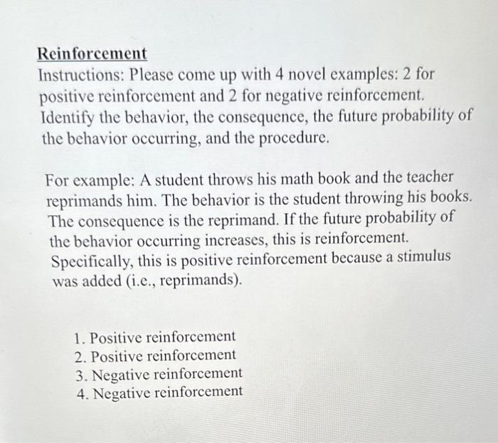 Solved Reinforcement Instructions: Please come up with 4 | Chegg.com
