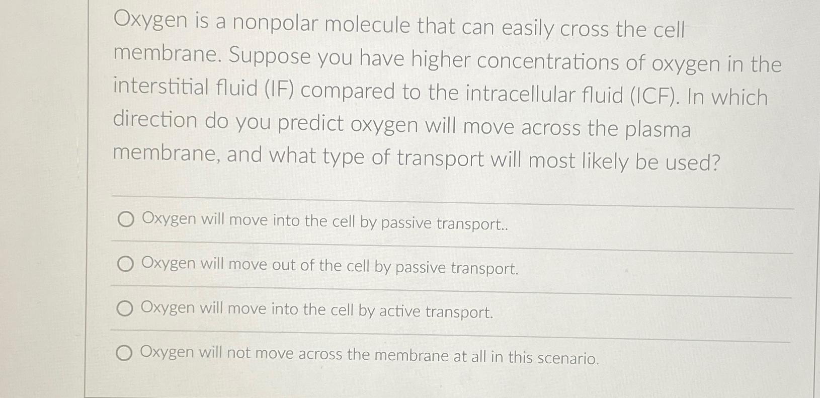 Solved Oxygen is a nonpolar molecule that can easily cross | Chegg.com