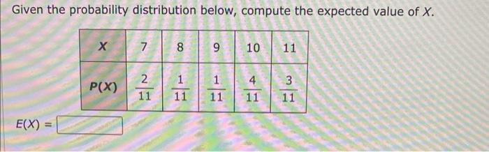 Solved Given the probability distribution below, compute the | Chegg.com