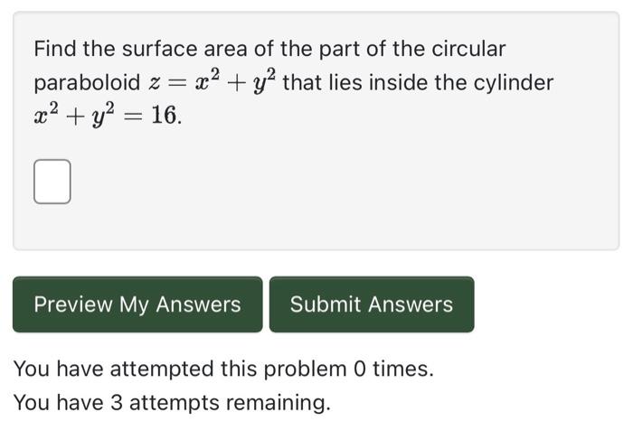 Solved Find The Surface Area Of The Part Of The Circular