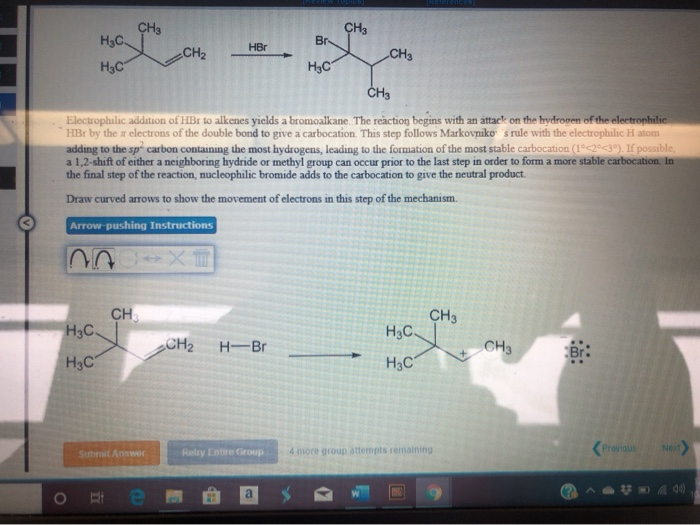 Solved O- CHE Br CH2 H3C Hac Electrophilic addition of HBr | Chegg.com