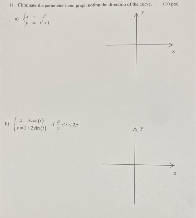 Solved 1) Eliminate the parameter t and graph noting the | Chegg.com