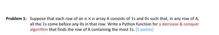 Solved m 1: Suppose that each row of an n×n array A consists | Chegg.com