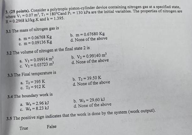 Solved 3. (25 points). Consider a polytropic piston-cylinder | Chegg.com