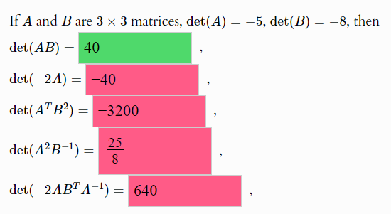 Solved If A and B ﻿are 3×3 ﻿matrices, det(A)=-5,det(B)=-8, | Chegg.com