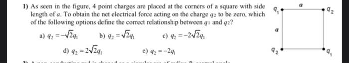 Solved 1) As seen in the figure, 4 point charges are placed | Chegg.com
