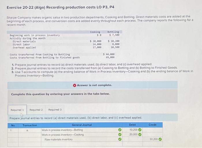 Solved Exercise 20-22 (Algo) Recording production costs LO | Chegg.com
