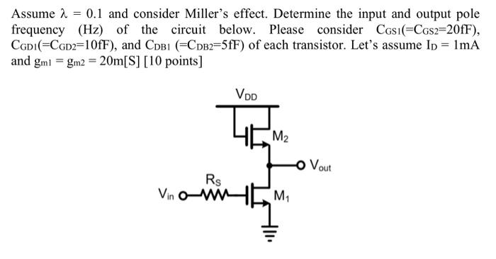 Solved Assume λ=0.1 and consider Miller's effect. Determine | Chegg.com