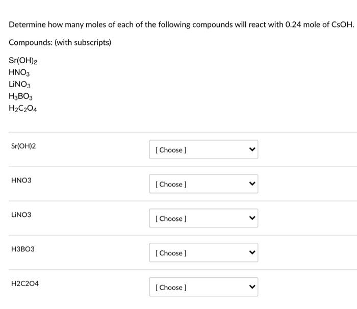 Solved Determine how many moles of each of the following | Chegg.com