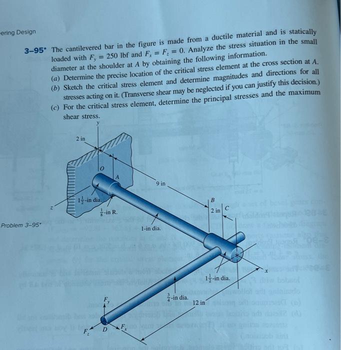 Solved ering Design 3-95* The cantilevered bar in the figure | Chegg.com