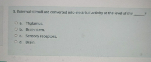 Solved External stimuli are converted into electrical | Chegg.com